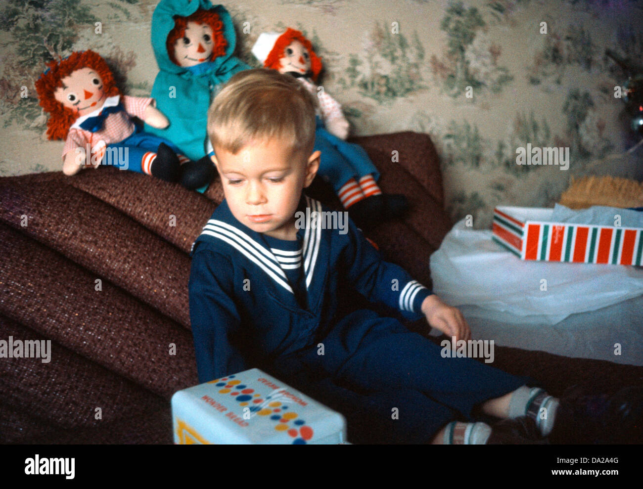 Little boy with Wonder Bread Truck on Christmas morning, 1959 Stock ...