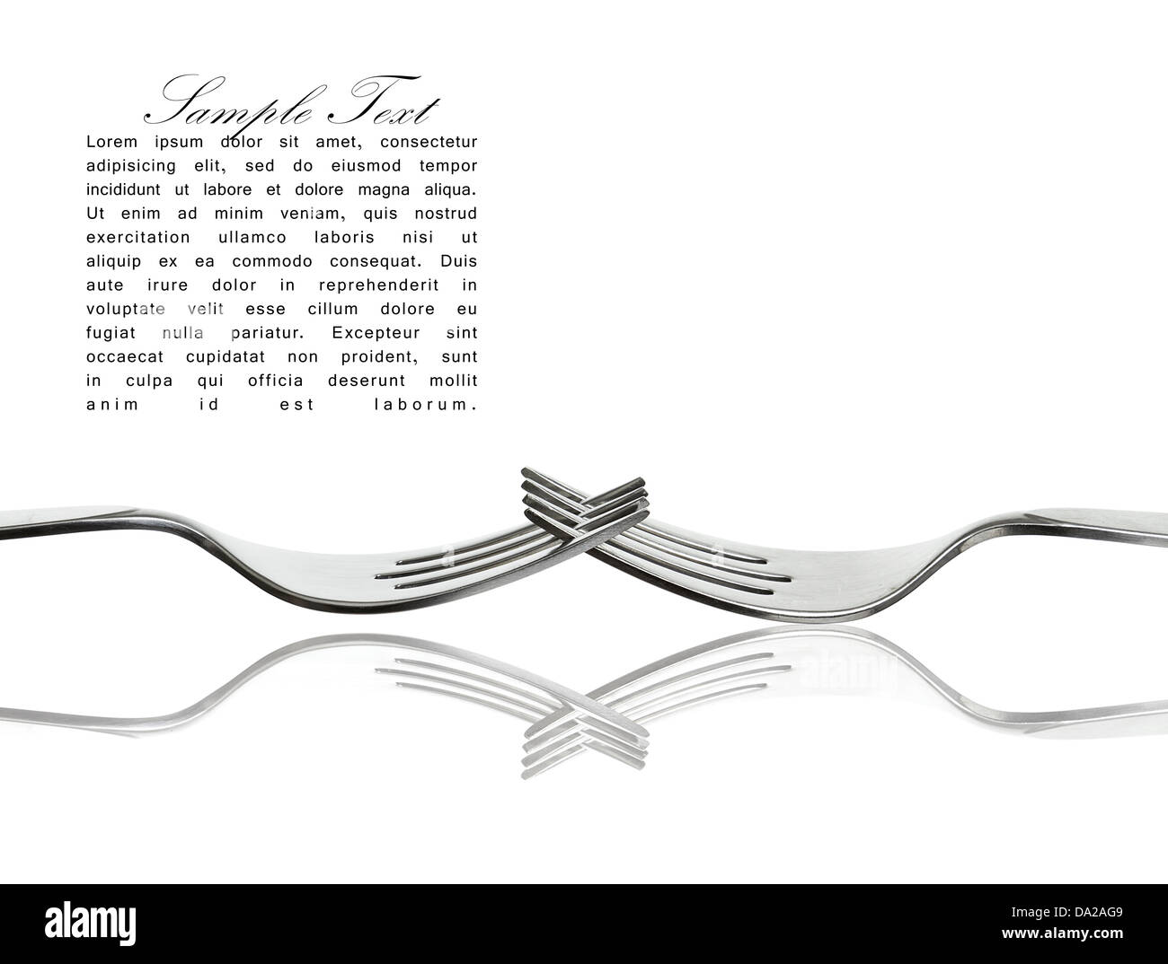 Two interlaced silver forks with reflection isolated on white with ...
