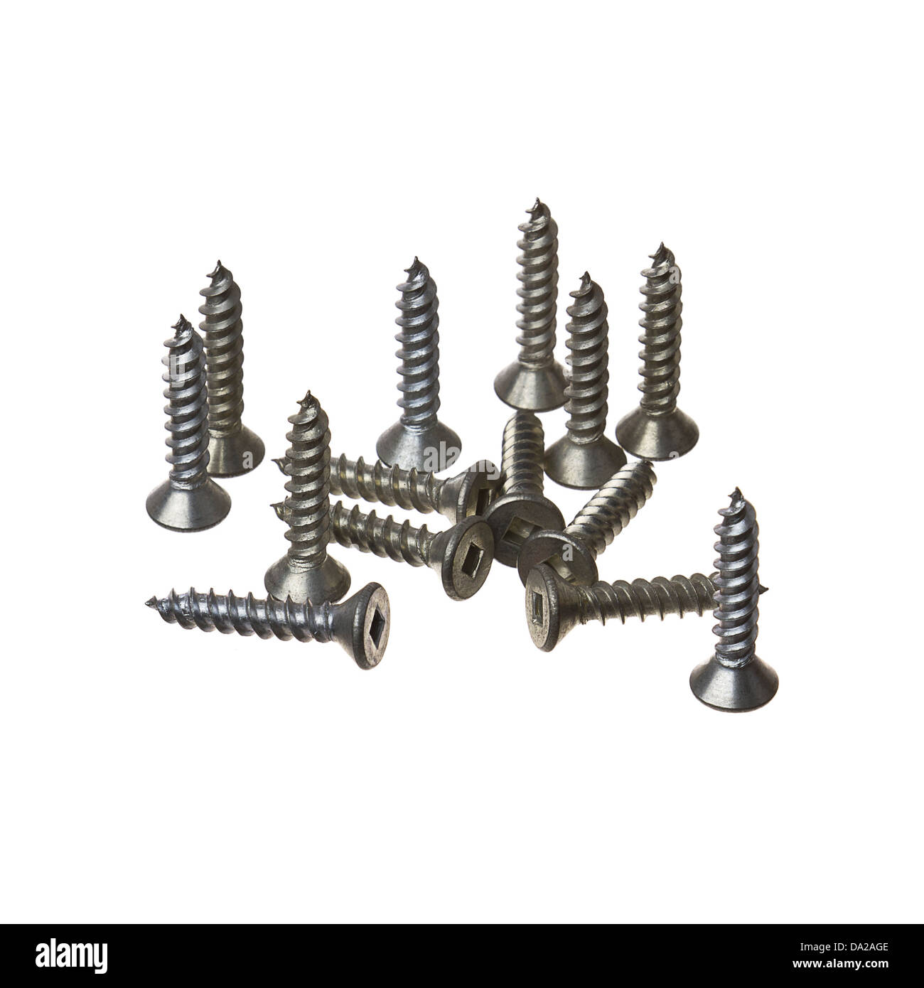 Silver colored screws isolated on white background Stock Photo - Alamy