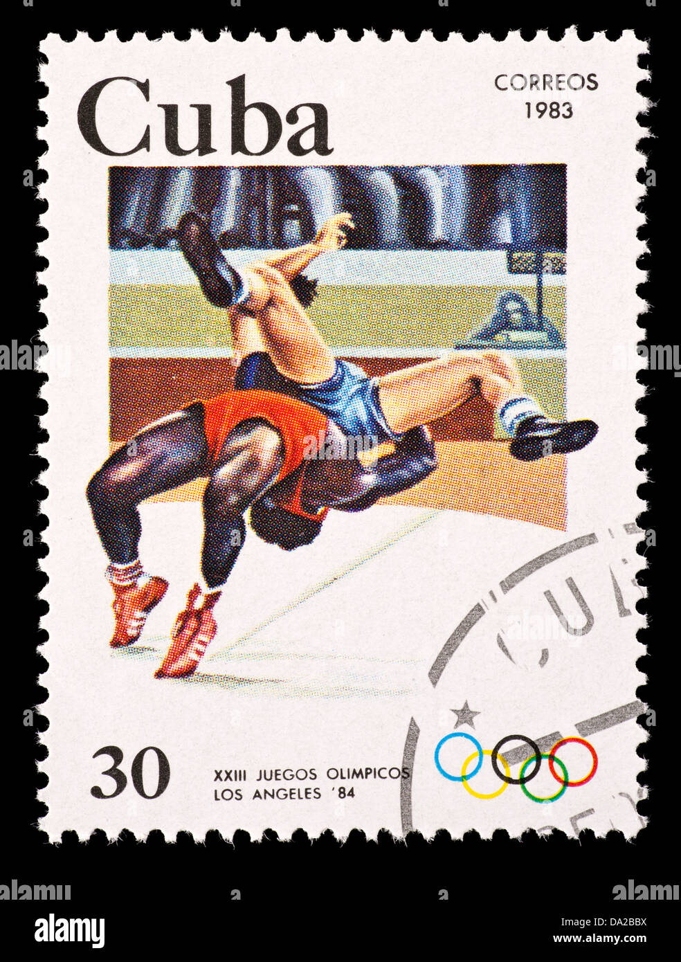 Postage stamp from Cuba depicting Greco-Roman wrestling, issued for ...