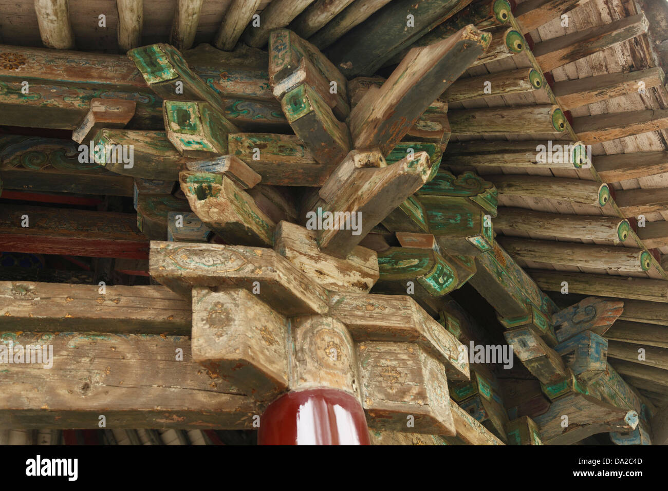 China, Shanxi Province, Taiyuan, Jinci Temple Complex, Cross Beam and ...