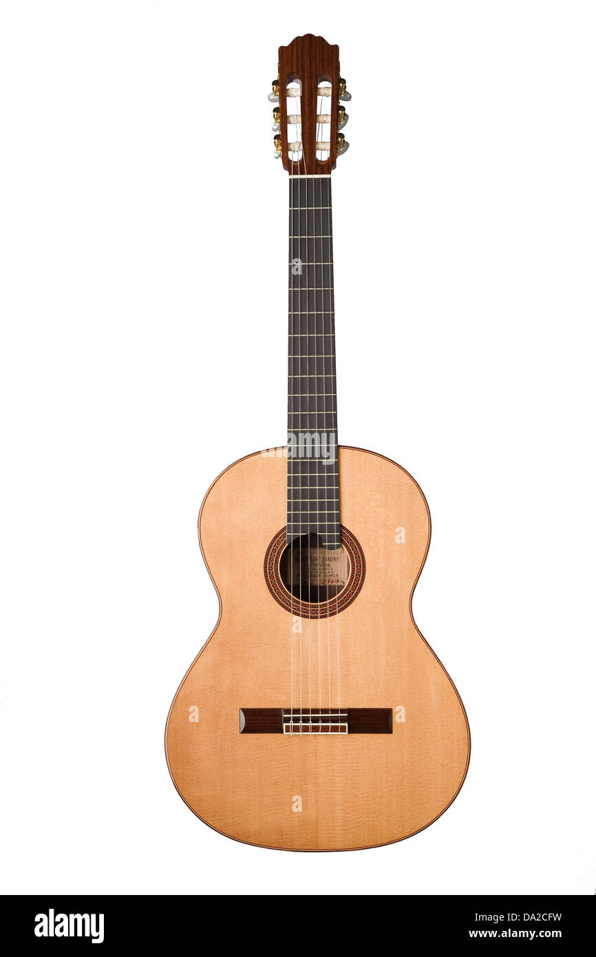 Classic wooden guitar with strings isolated on white background Stock ...