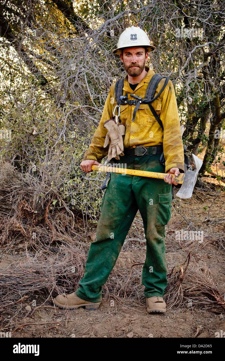 Ukonom Hotshots at the end of their day on the La Brea Fire in the Los ...