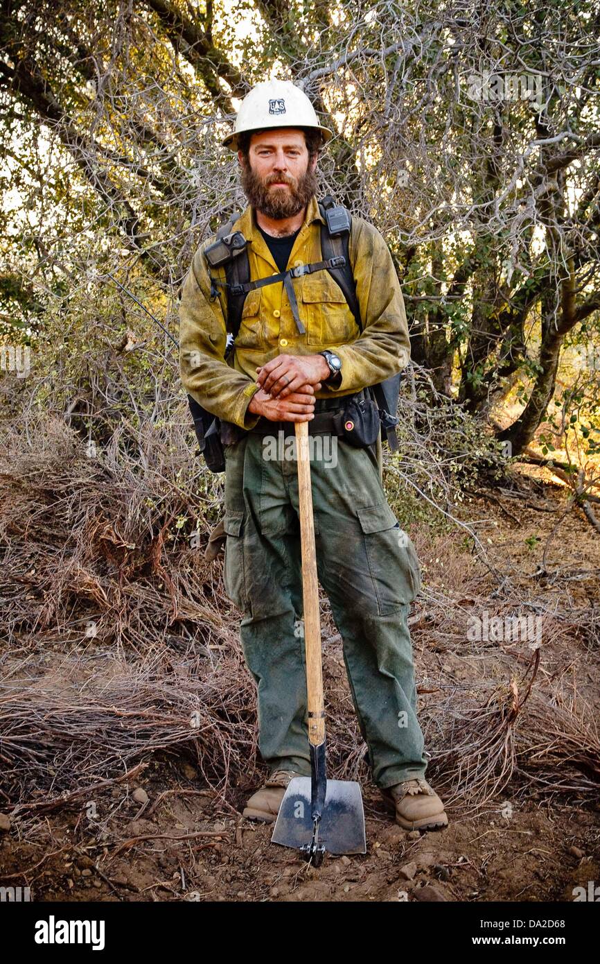 Ukonom Hotshots at the end of their day on the La Brea Fire in the Los ...