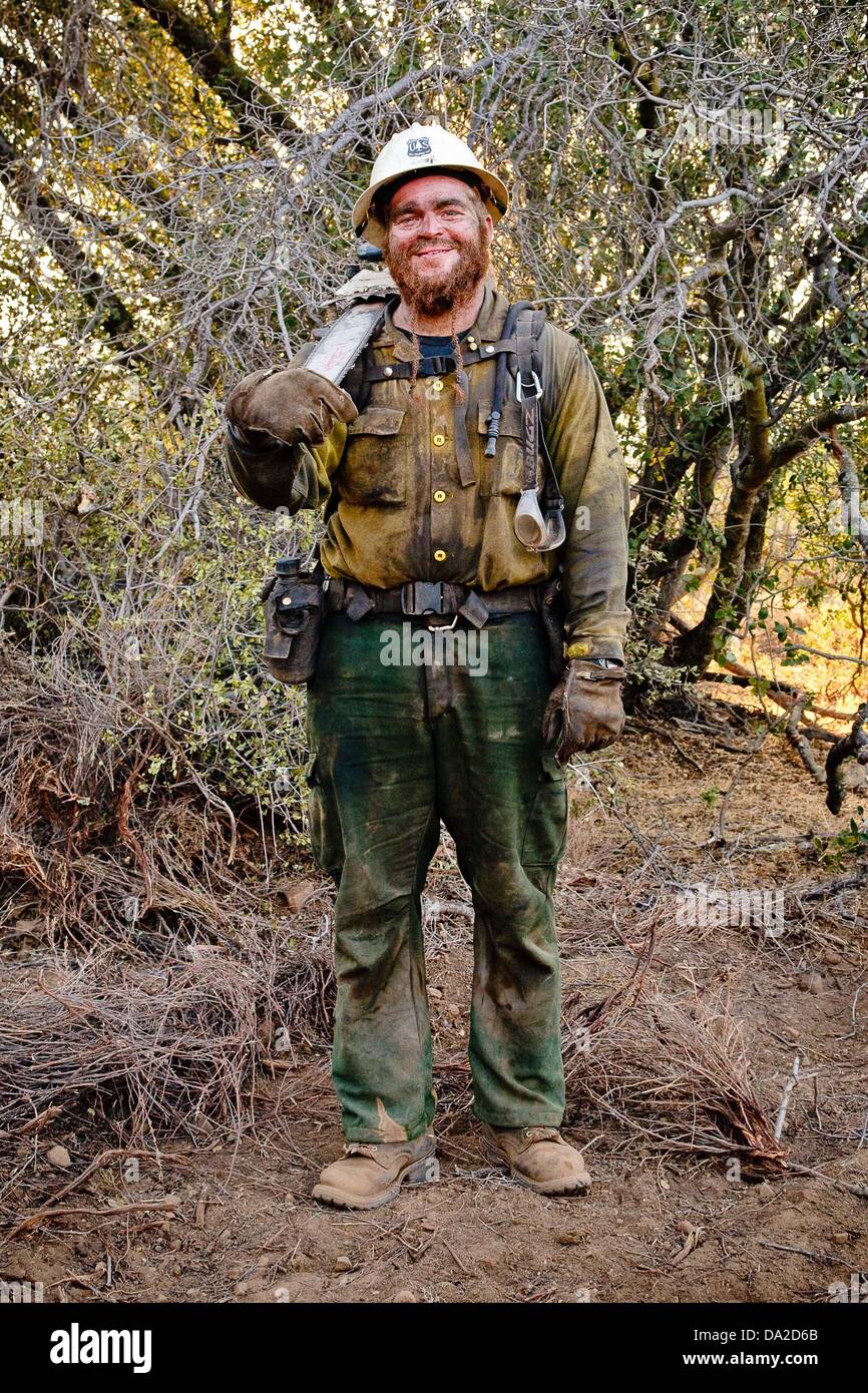 Ukonom Hotshots at the end of their day on the La Brea Fire in the Los ...