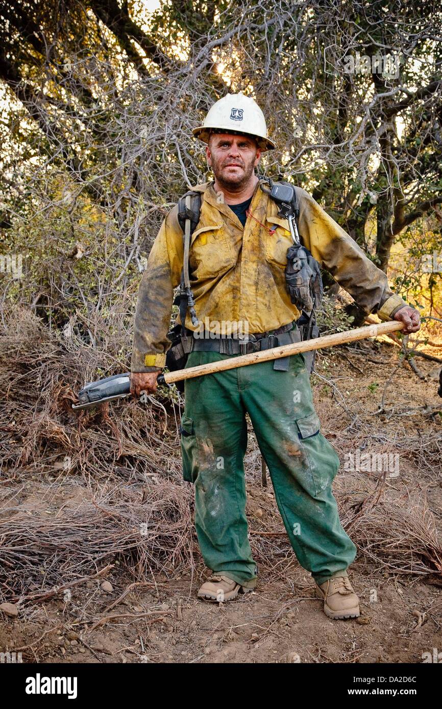 Ukonom Hotshots at the end of their day on the La Brea Fire in the Los ...