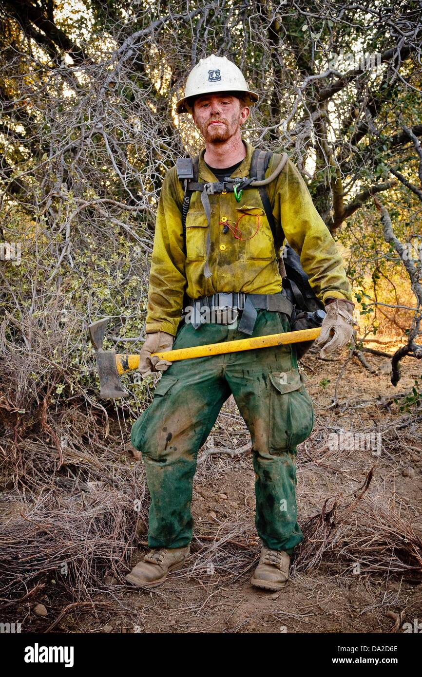 Ukonom Hotshots at the end of their day on the La Brea Fire in the Los ...