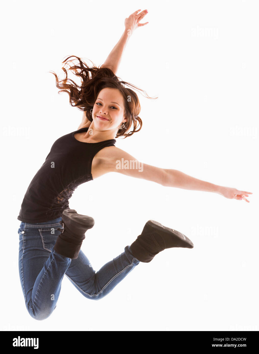Portrait of jumping girl (12-13 Stock Photo - Alamy