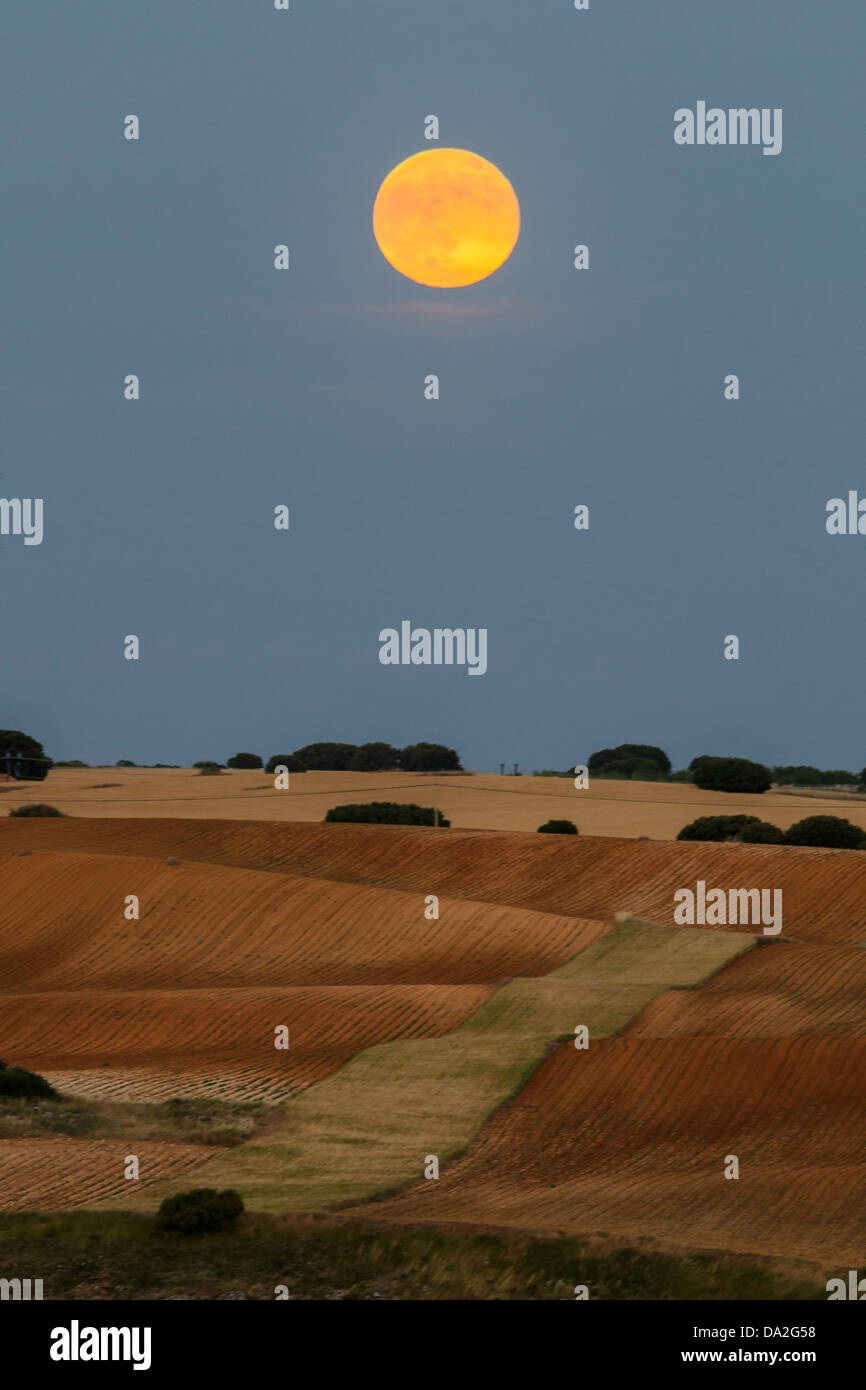 full moon and Spanish countryside Stock Photo - Alamy
