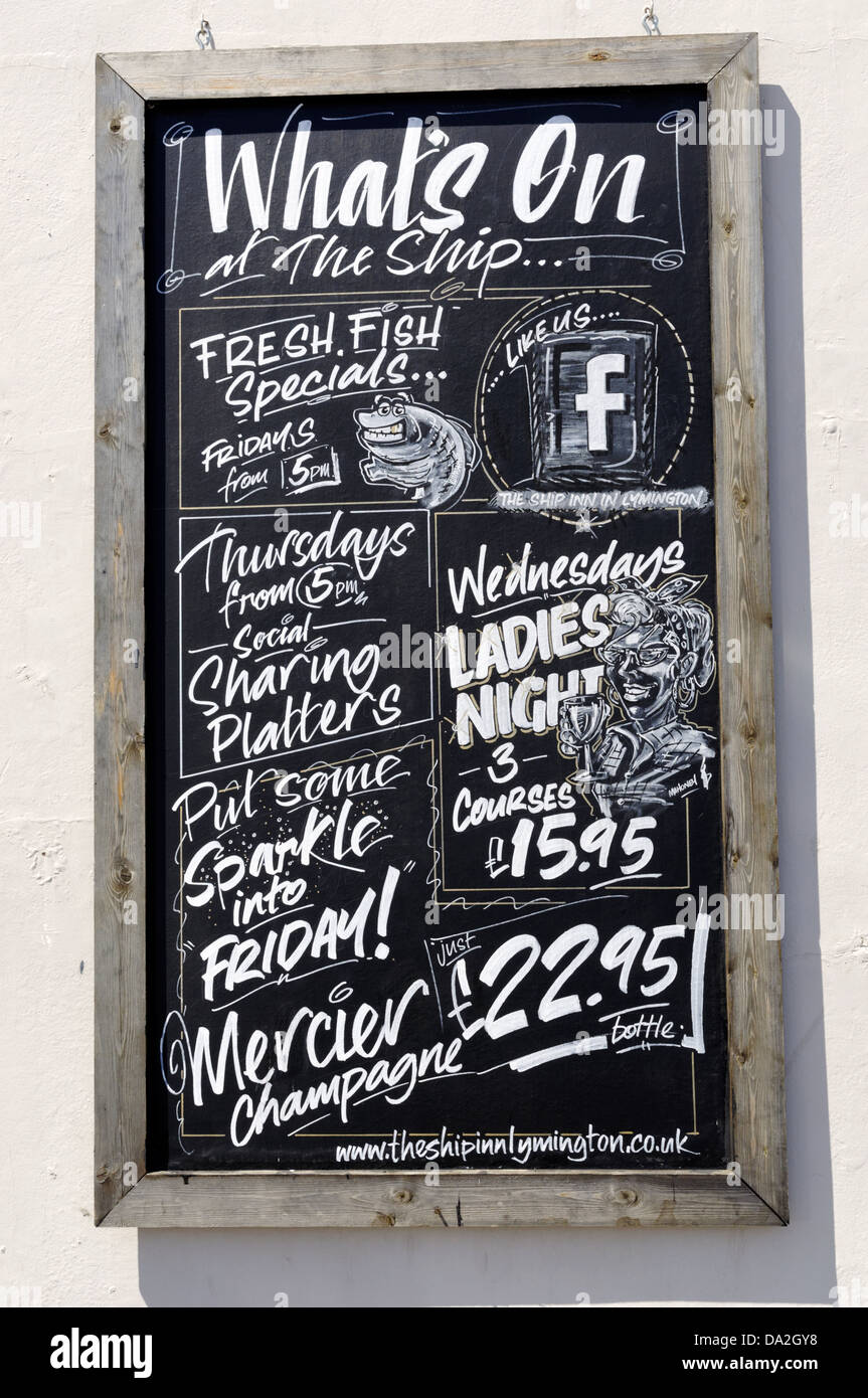 Whats on Sign, Ship Inn, Lymington, Hampshire, England, UK, GB Stock ...