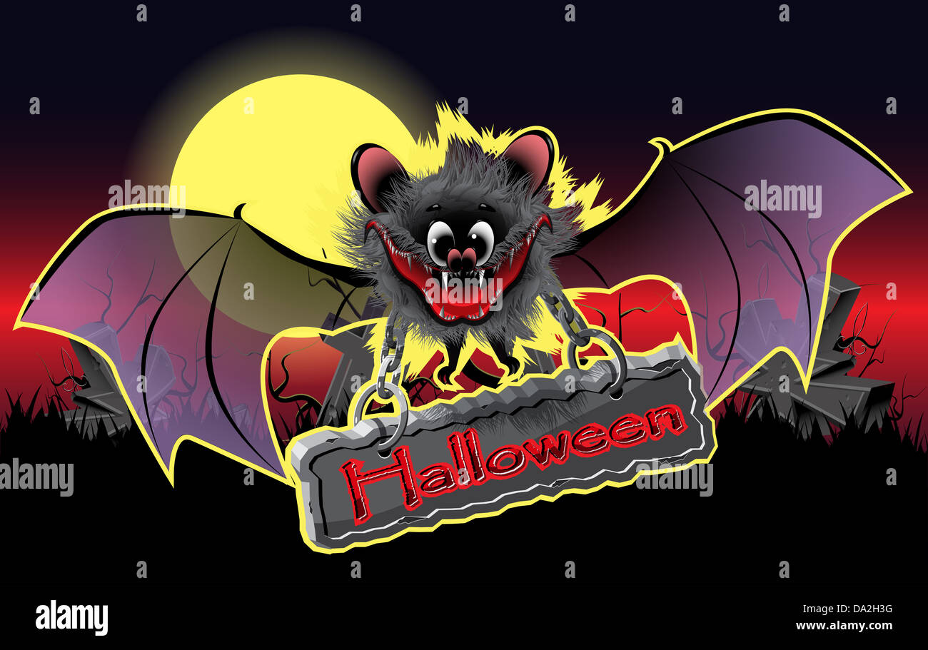 illustration of vampire bat on a holiday halloween Stock Photo - Alamy