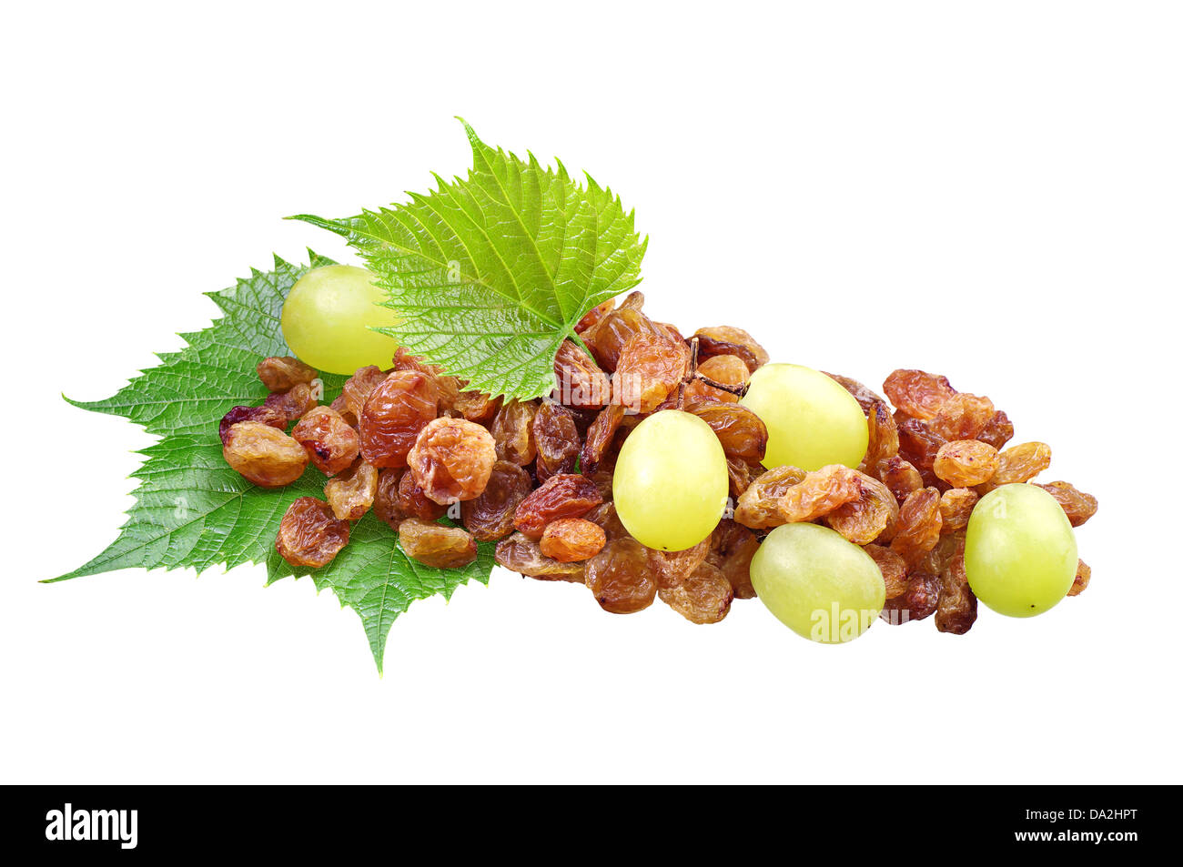 Raisins and grapes with leaves isolated on a white background Stock ...
