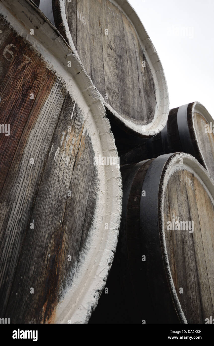Oak port port wine barrels in a row Stock Photo - Alamy