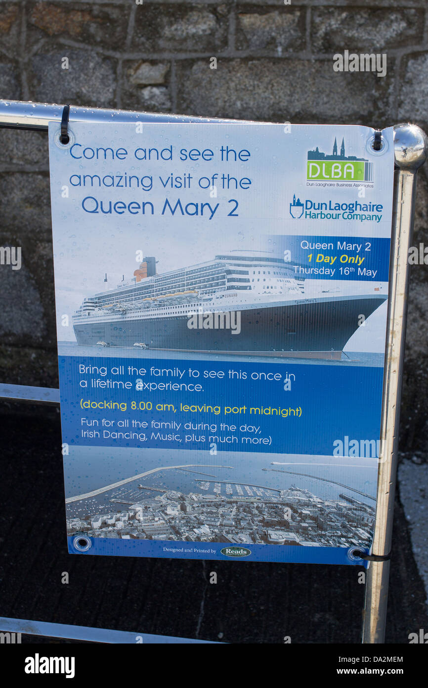 Poster advertising oceanliner Queen Mary 2 coming to Dún Laoghaire ...