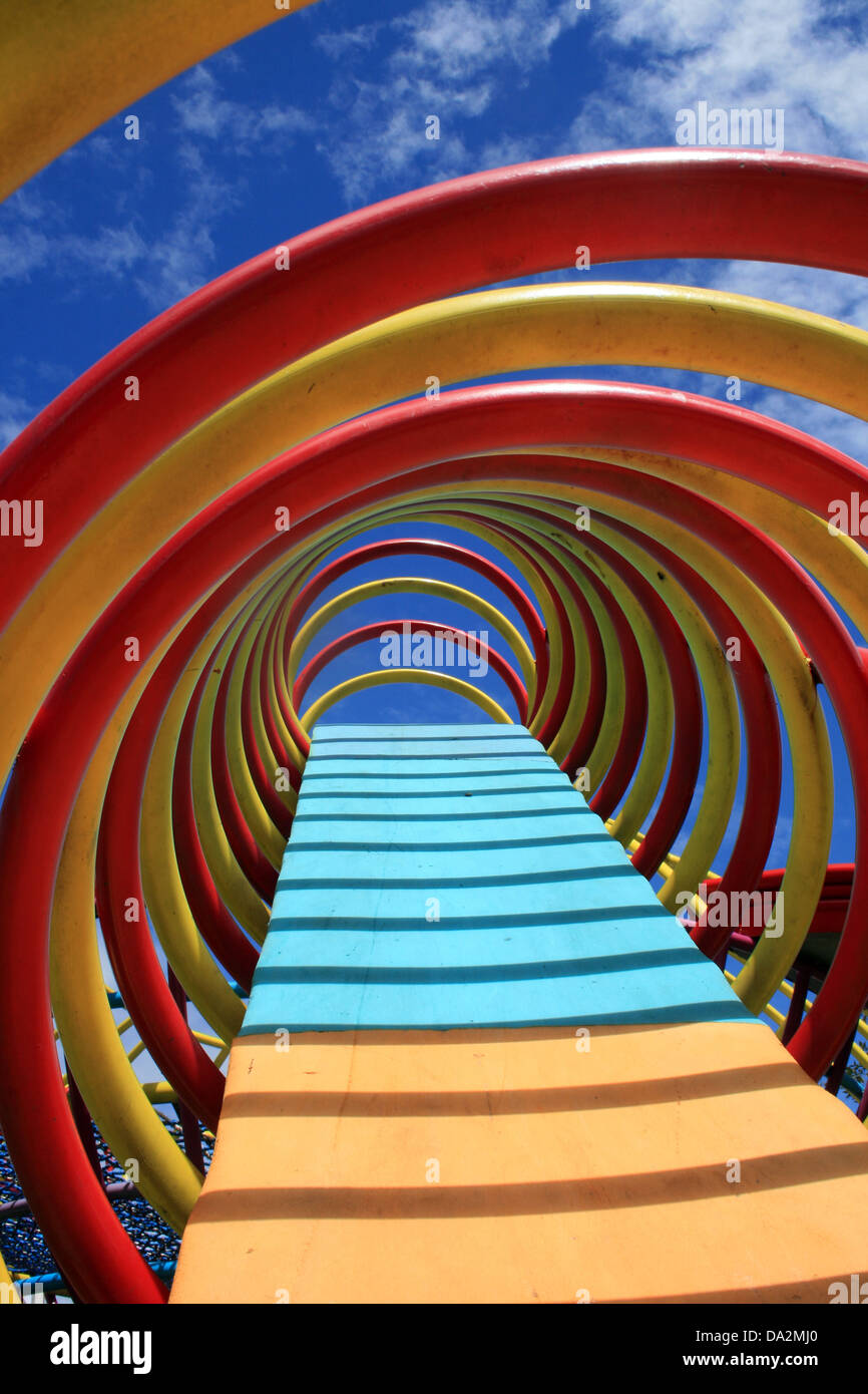 Abstract shapes and colors in a piece of playground equipment in a ...