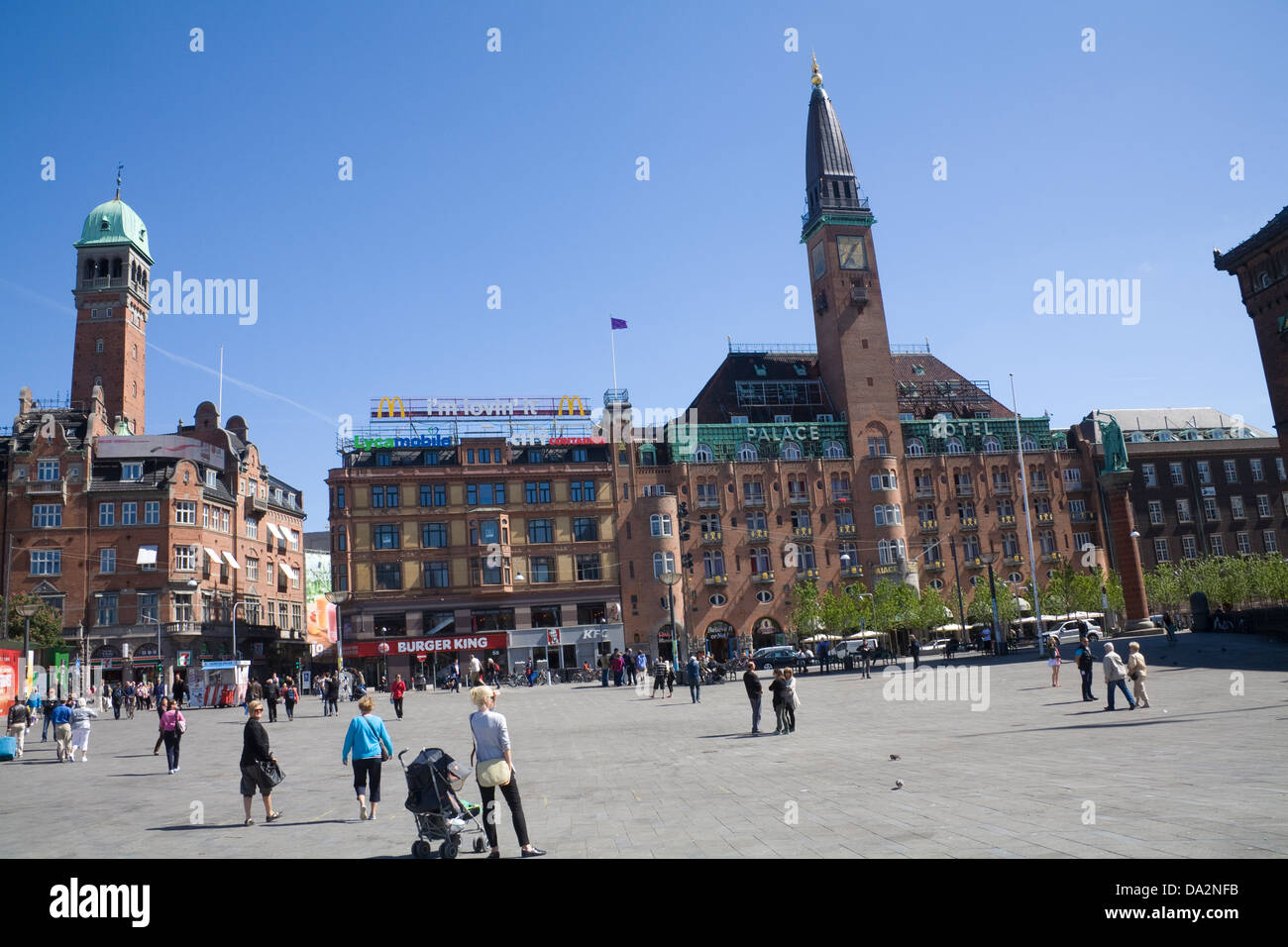Copenhagen Denmark EU Busy City Hall Square with Palace Hotel and ...