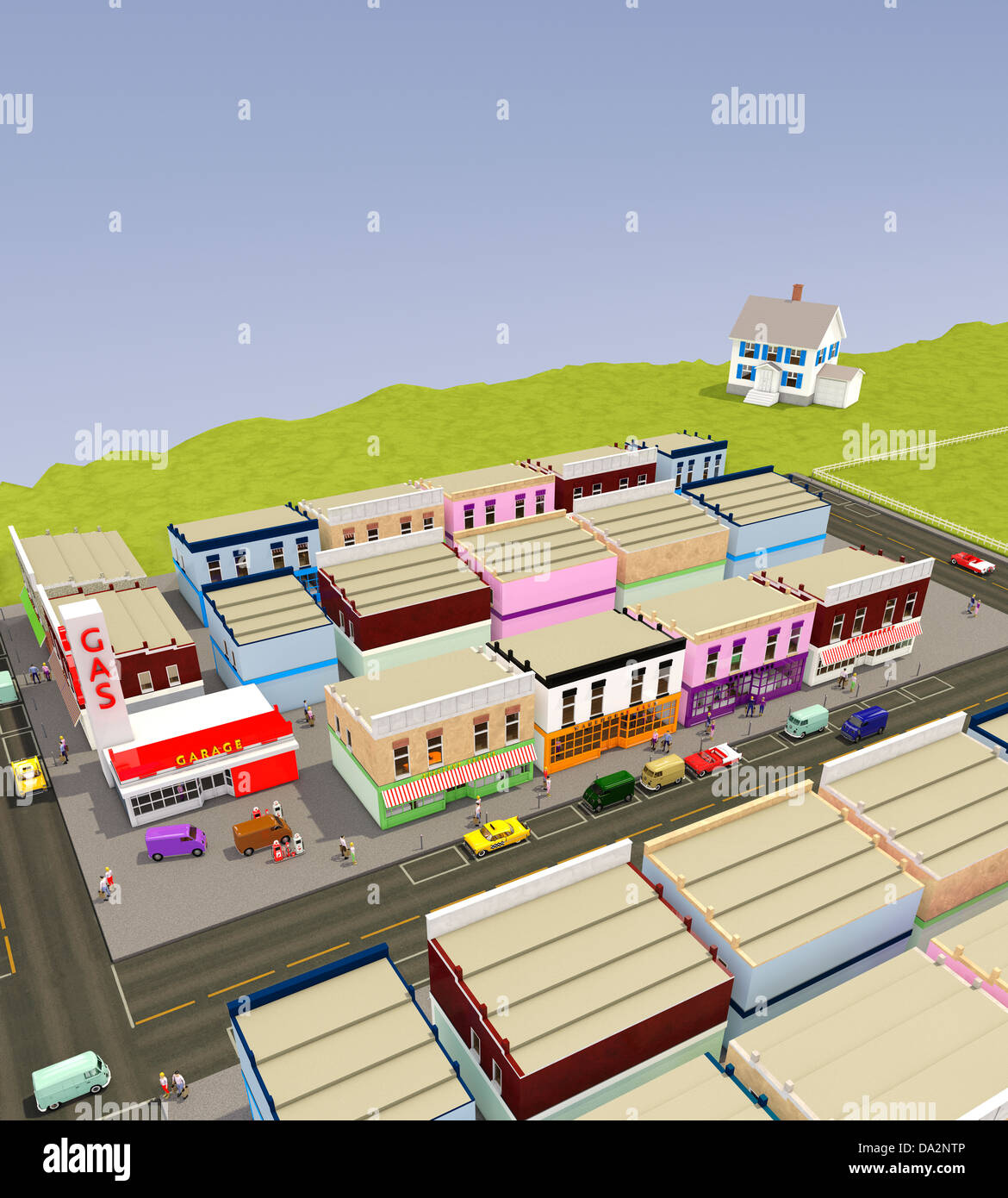 Toy Town USA with main street shops and suburban home Stock Photo - Alamy