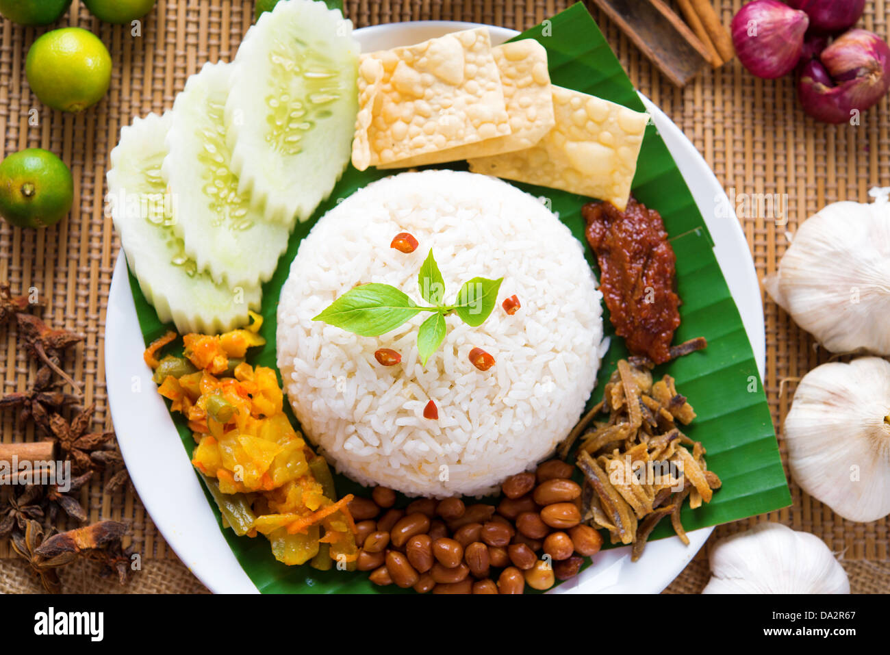 Nasi lemak traditional malaysian spicy rice dish Stock Photo - Alamy