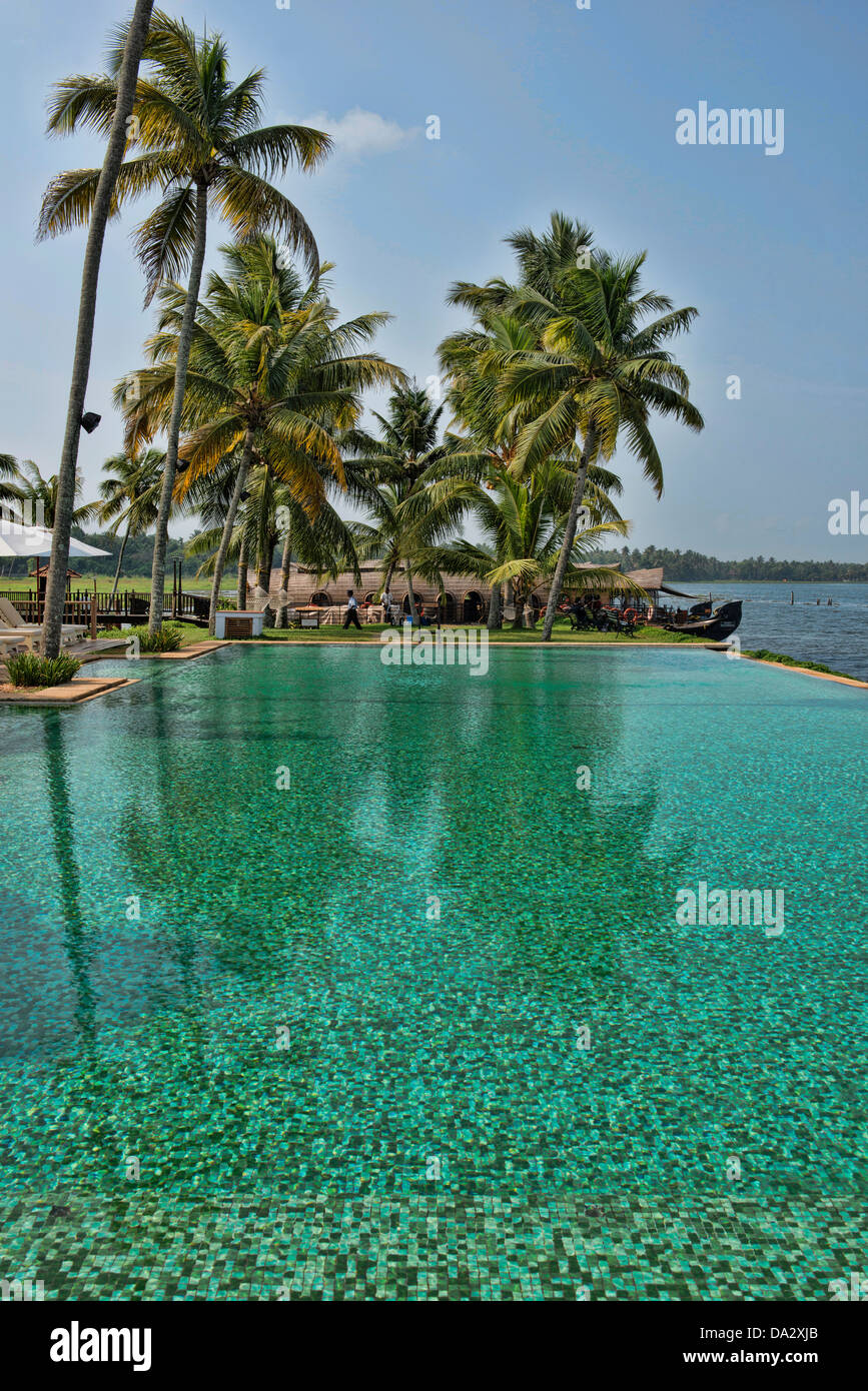 luxury resort swimming pool in the backwaters of Kerala, India Stock ...