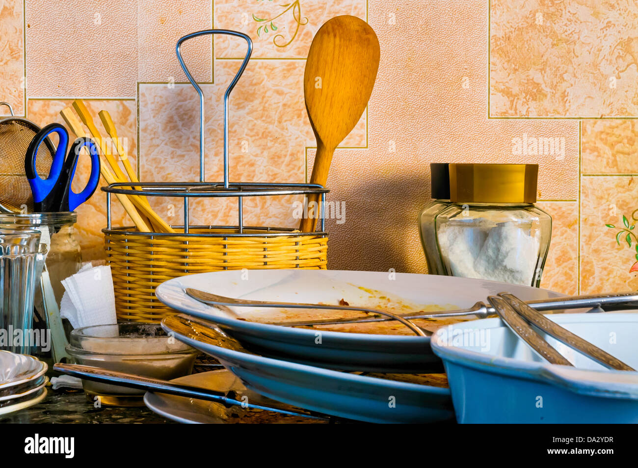 Dirty dishes and cutlery after a good dinner Stock Photo - Alamy