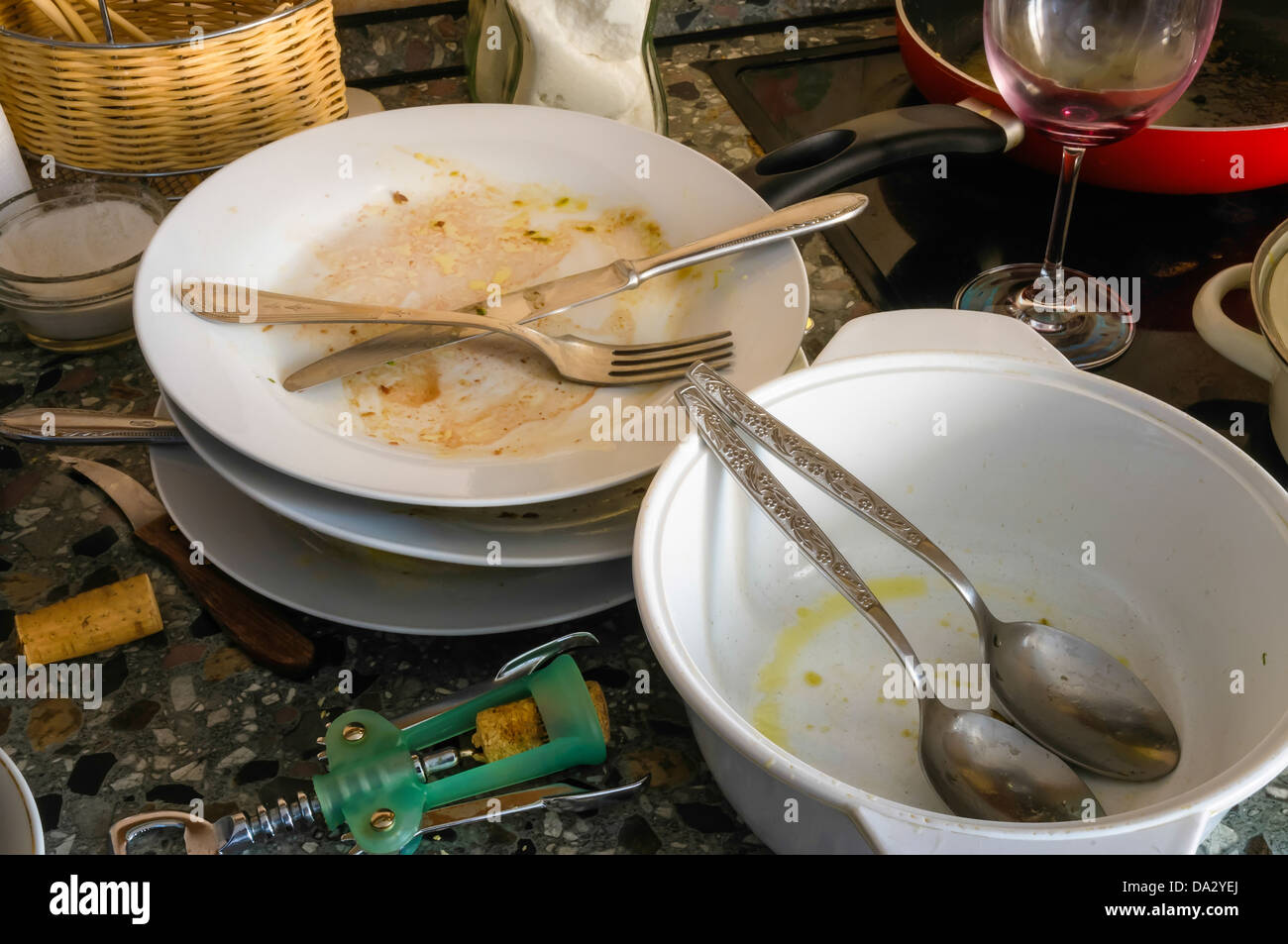 Dirty dishes and cutlery after a good dinner Stock Photo - Alamy