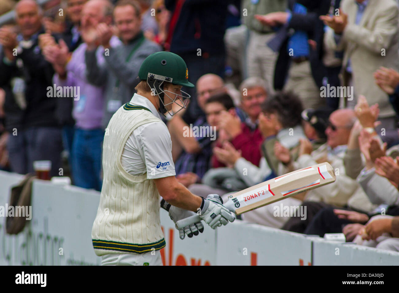 Worcester, UK. 2nd July 2013. Australia's Shane Watson walks off after ...