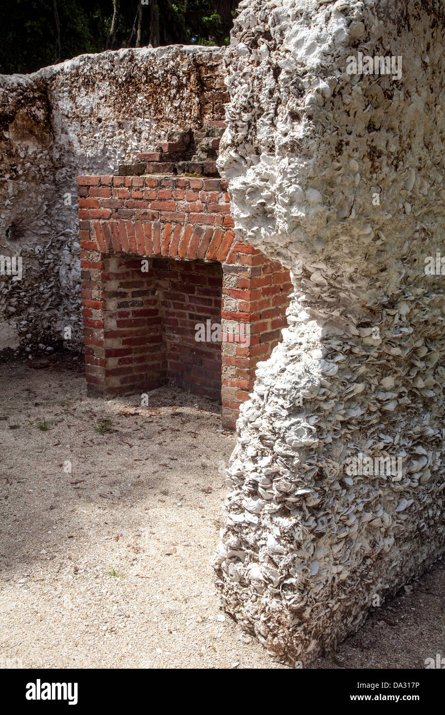 Brick fireplace and tabby ruins of the Kingsley Plantation slave quarters on Fort George Island ...