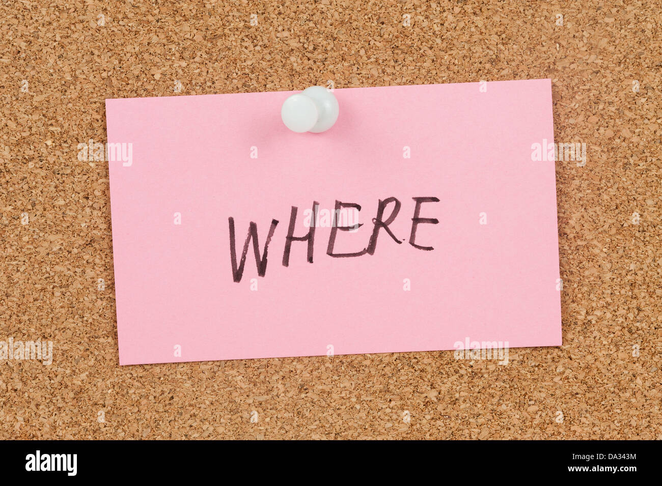 Where word written on paper and pinned on cork board Stock Photo - Alamy