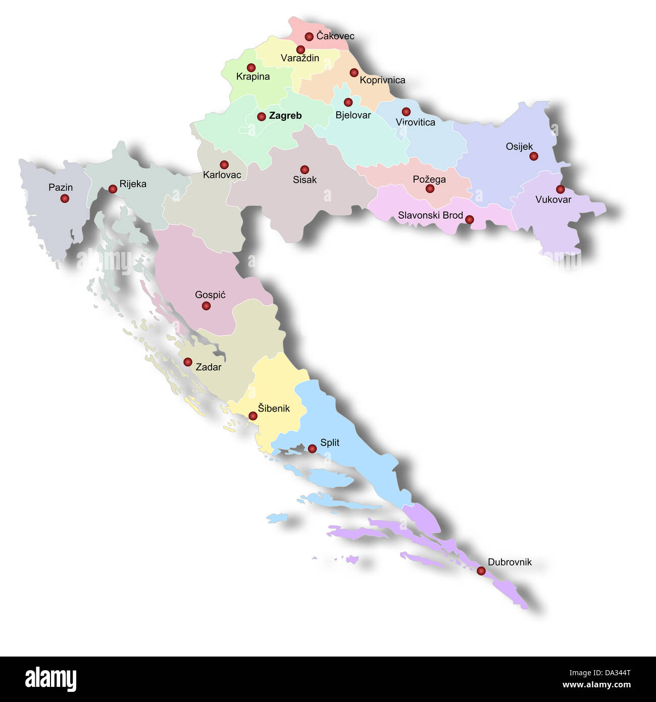 Croatia map Cut Out Stock Images & Pictures - Alamy