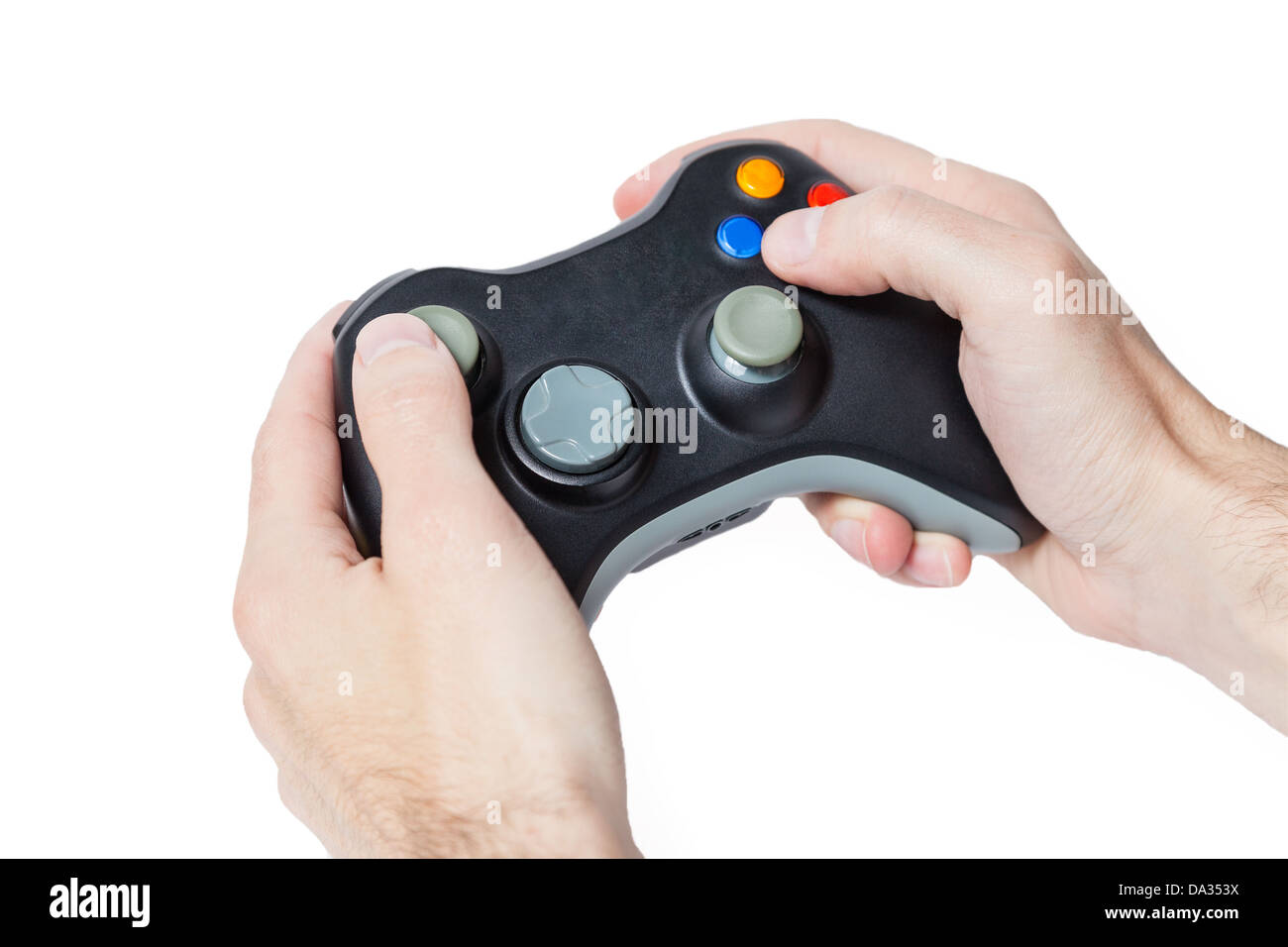 Close-up of Male Hands Holding Black Gamepad iSolated White Background ...
