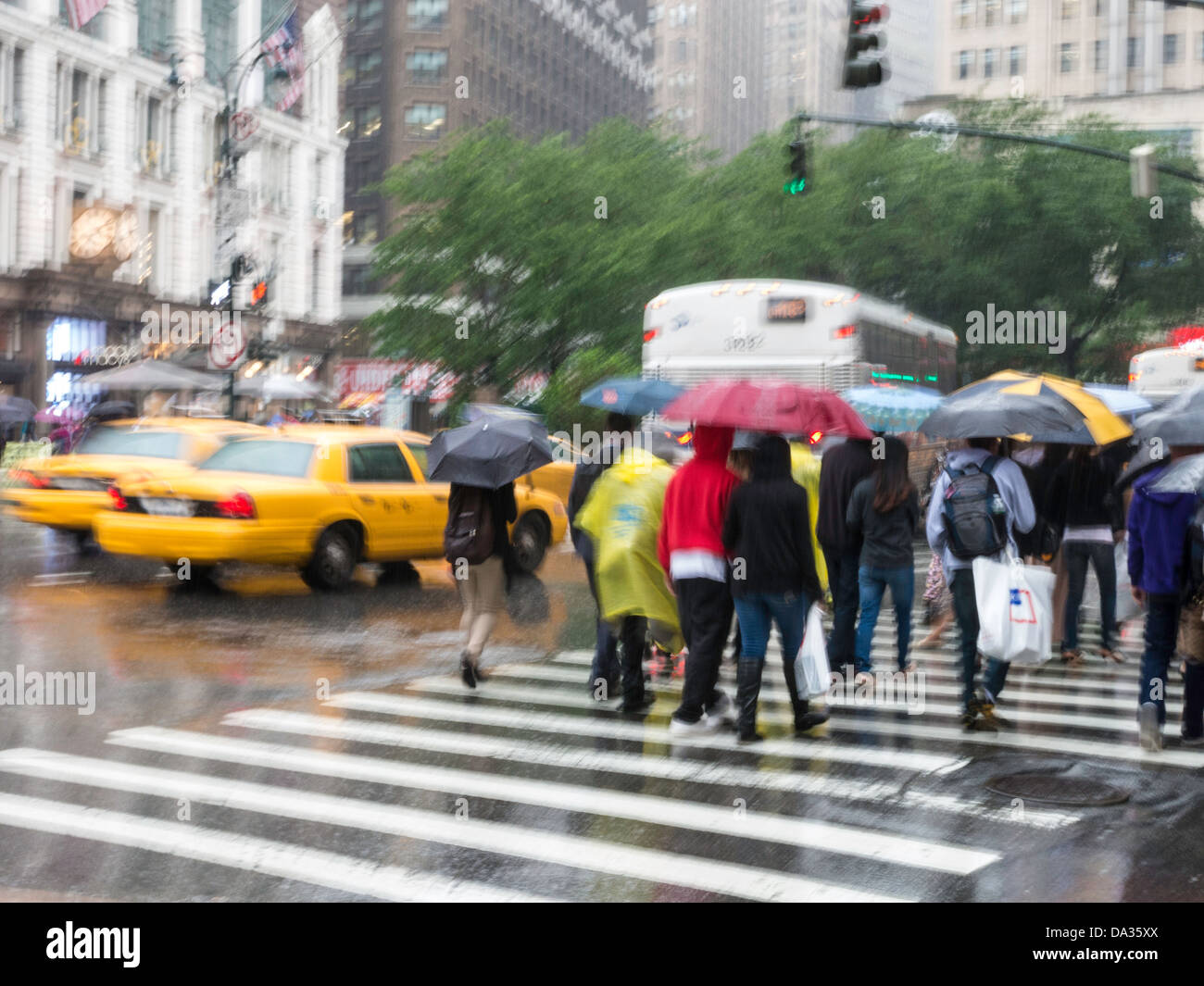 Pedestrians in Rainstorm under Brollies, NYC Stock Photo - Alamy