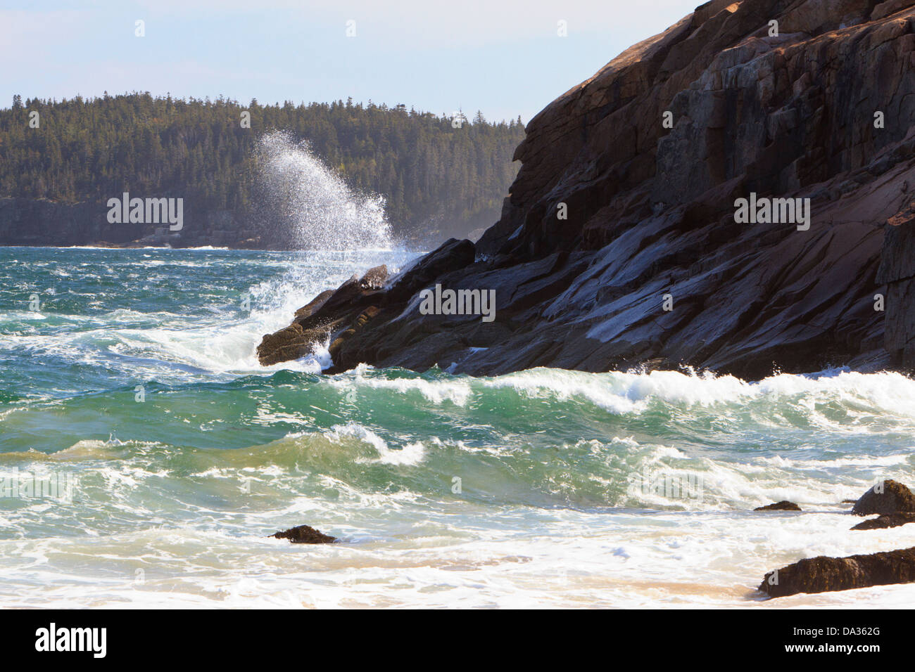 Cliffs at sand beach in Acadia National Park, Maine Stock Photo - Alamy