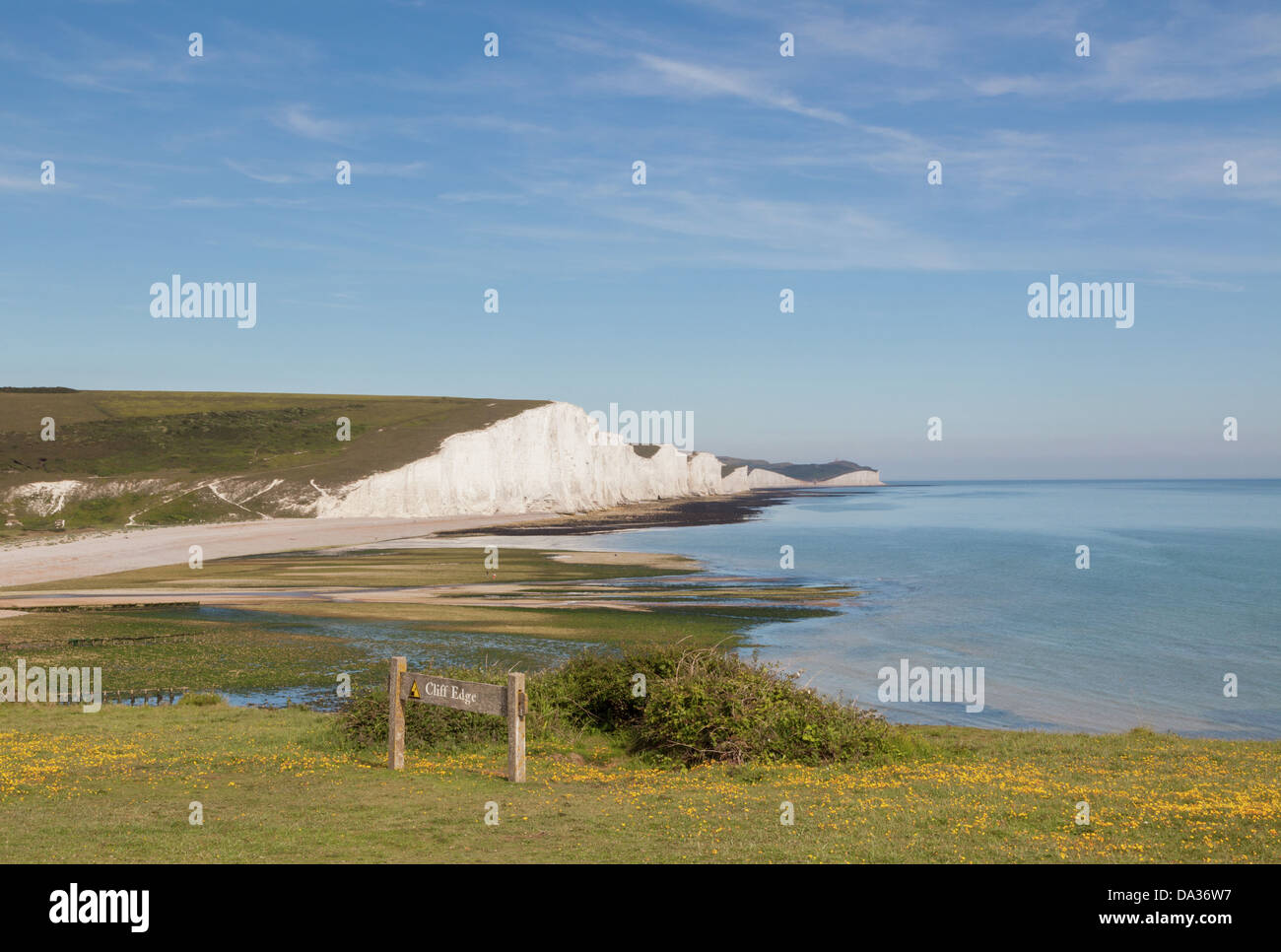 The white cliffs of the seven sister chalk cliffs, East Sussex, England ...