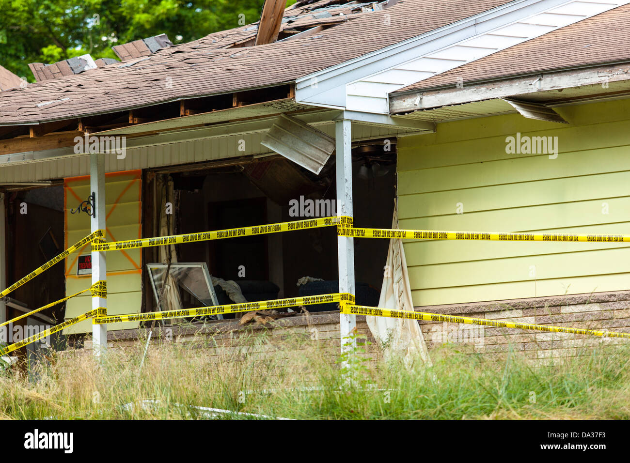Do not cross Police Line at abandoned house Stock Photo - Alamy