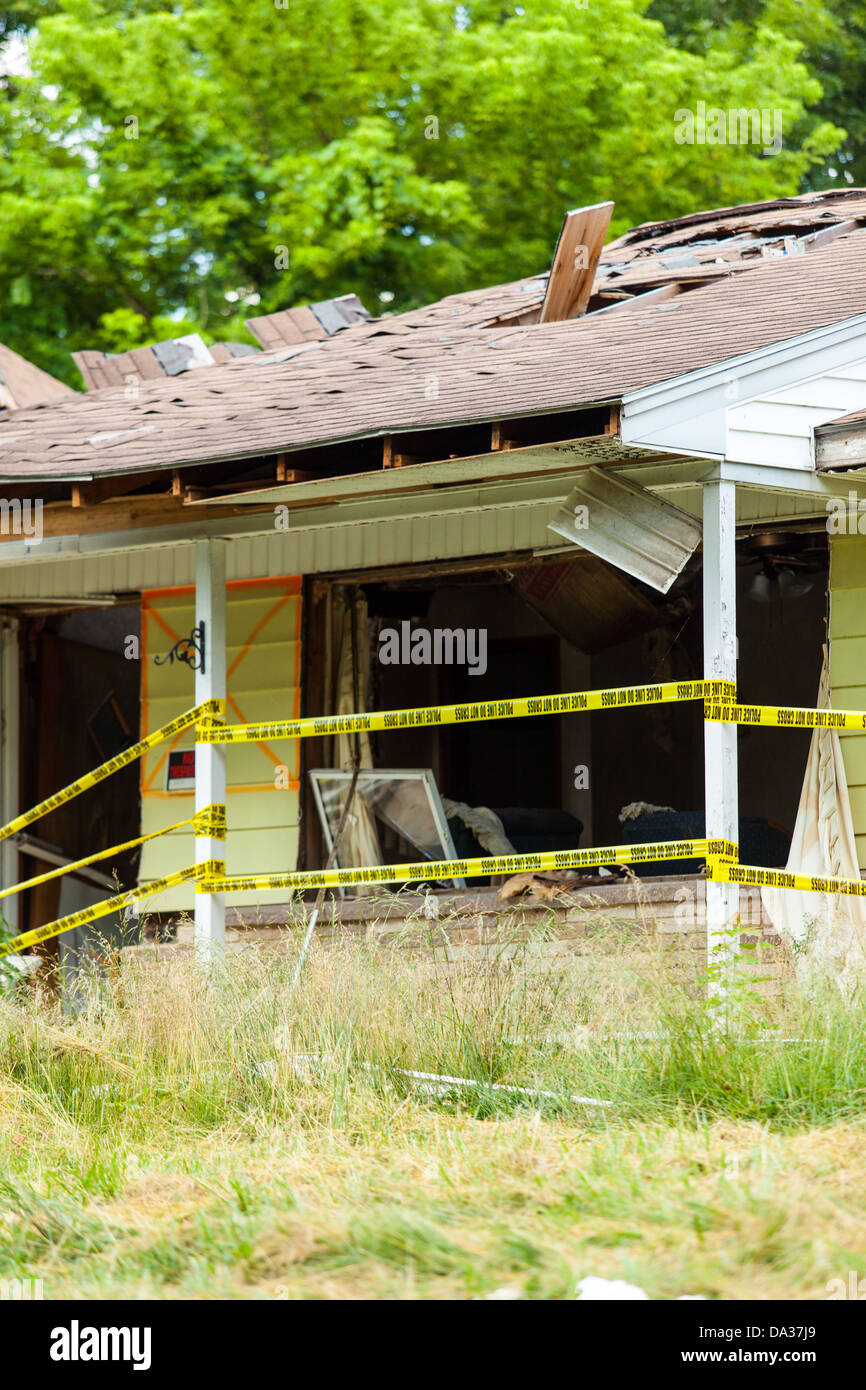 Do not cross Police Line at abandoned house Stock Photo - Alamy