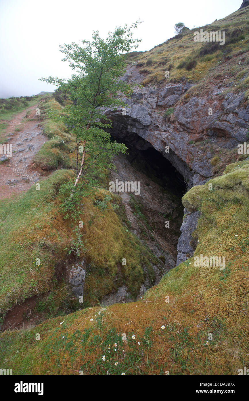 The gaping entrance to one of the Inchnadamph caves, Gleann Dubh ...