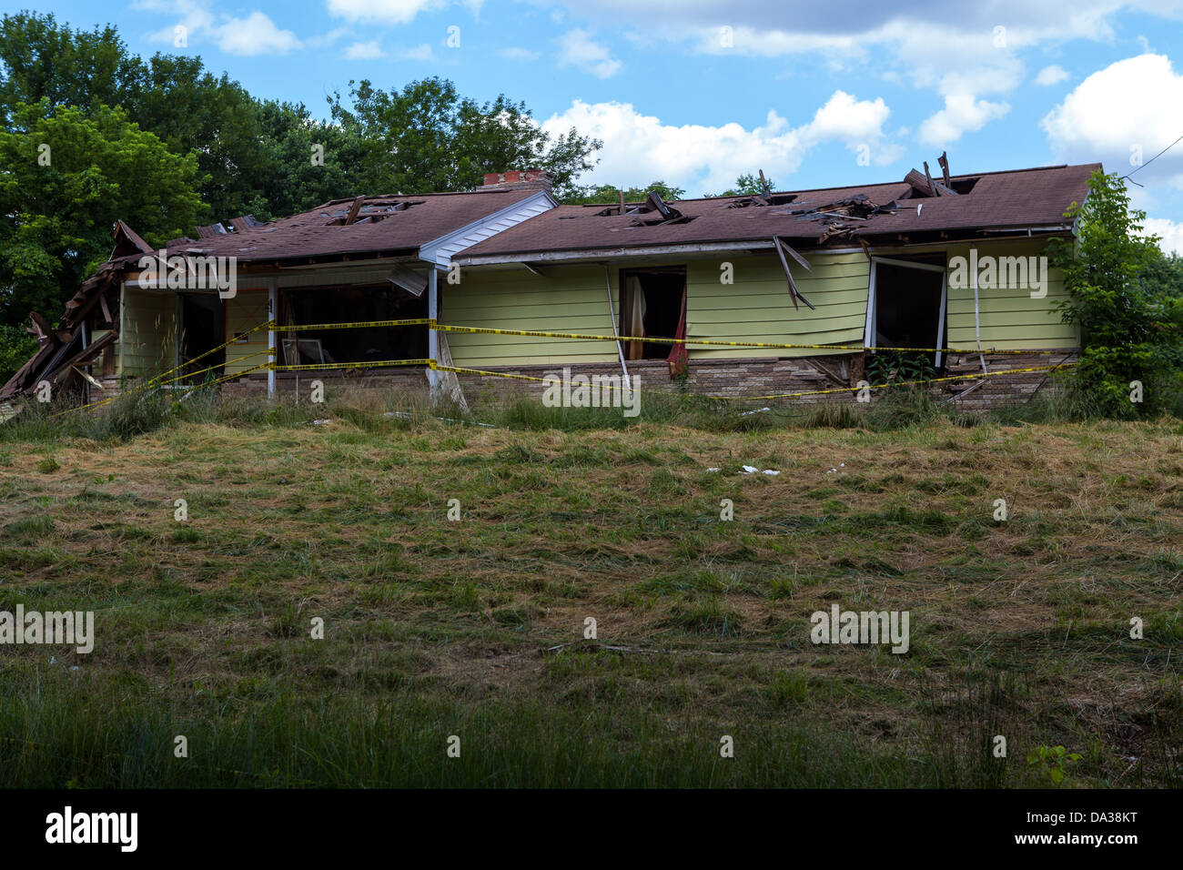 Do not cross Police Line at abandoned house Stock Photo - Alamy