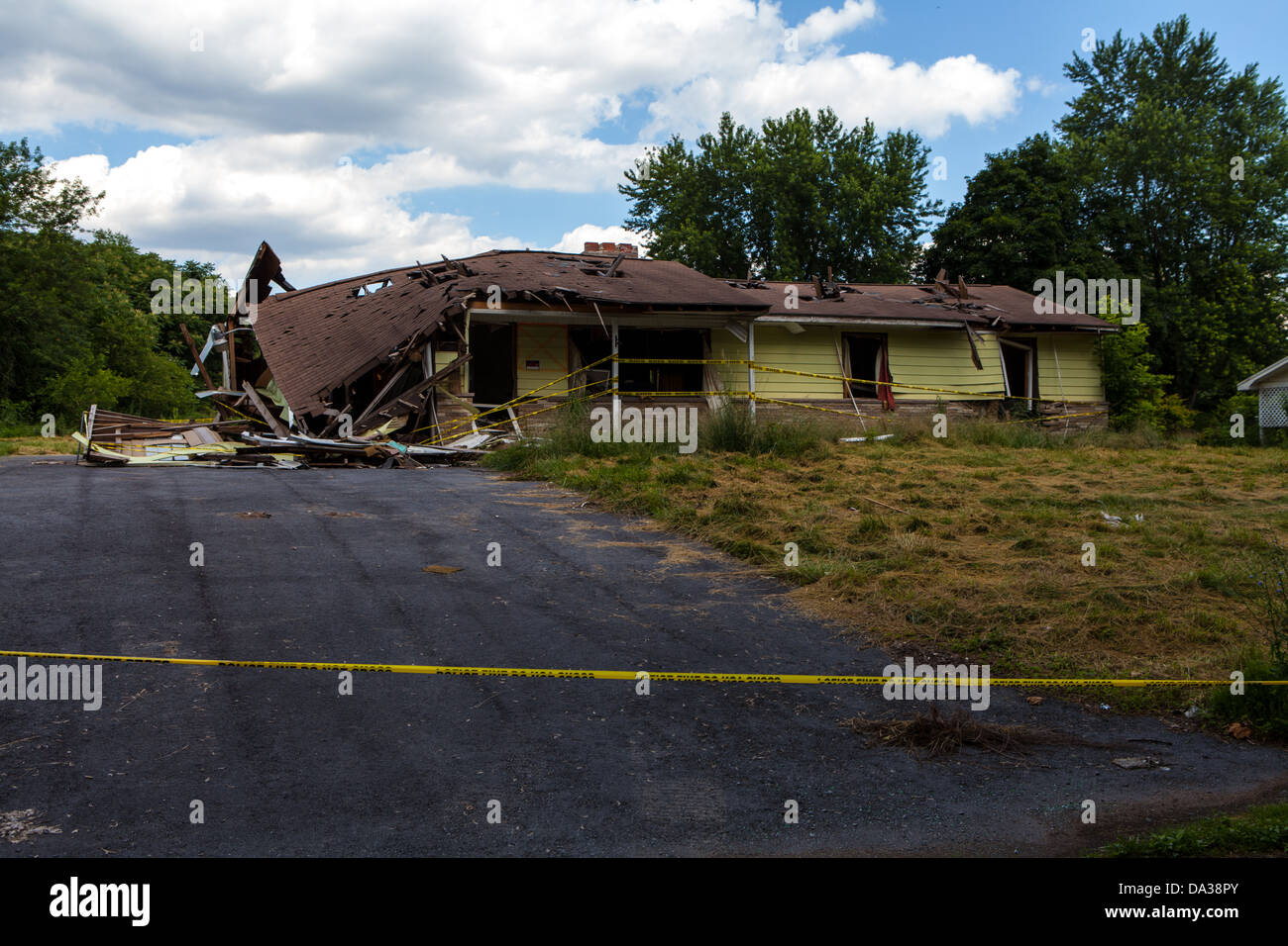 Do not cross Police Line at abandoned house Stock Photo - Alamy