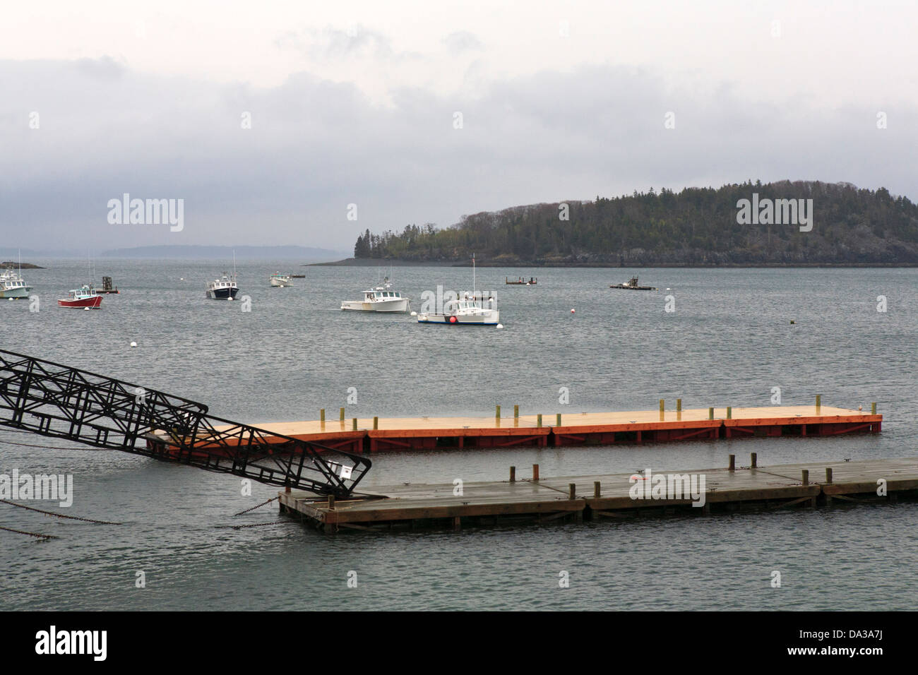 DOcks in downtown Bar Harbor in foggy weather conditions Stock Photo ...
