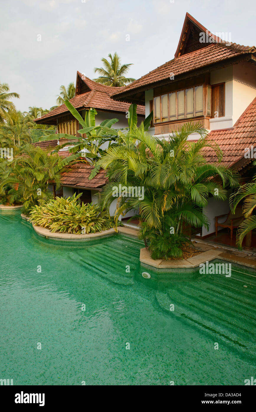luxury resort pool villas in the backwaters of Kerala, India Stock ...