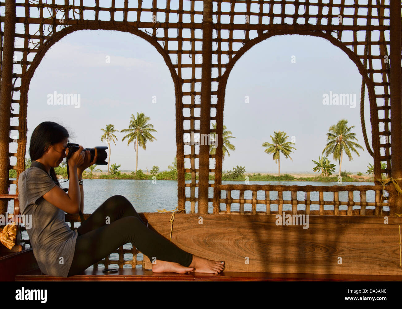enjoying the life on a houseboat on the backwaters of Kerala, India ...