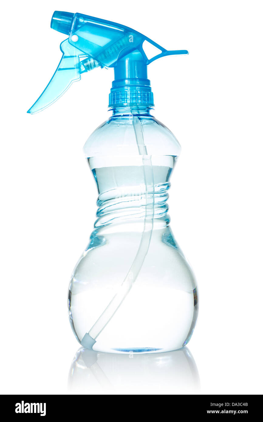 Blue plastic spray bottle isolated on white background Stock Photo - Alamy