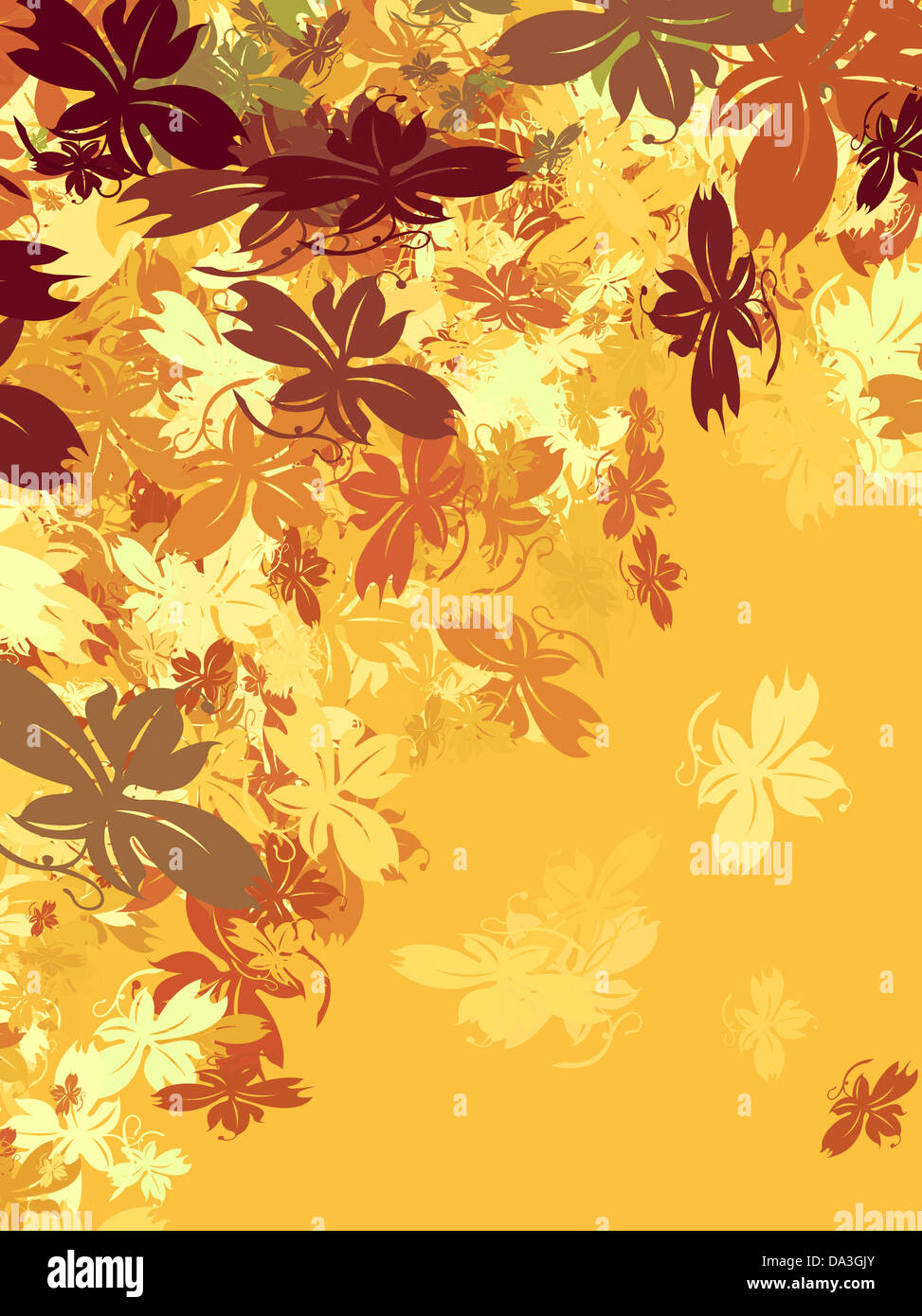 Autumn background with leaves falling down. Warm colors, from yellow to ...