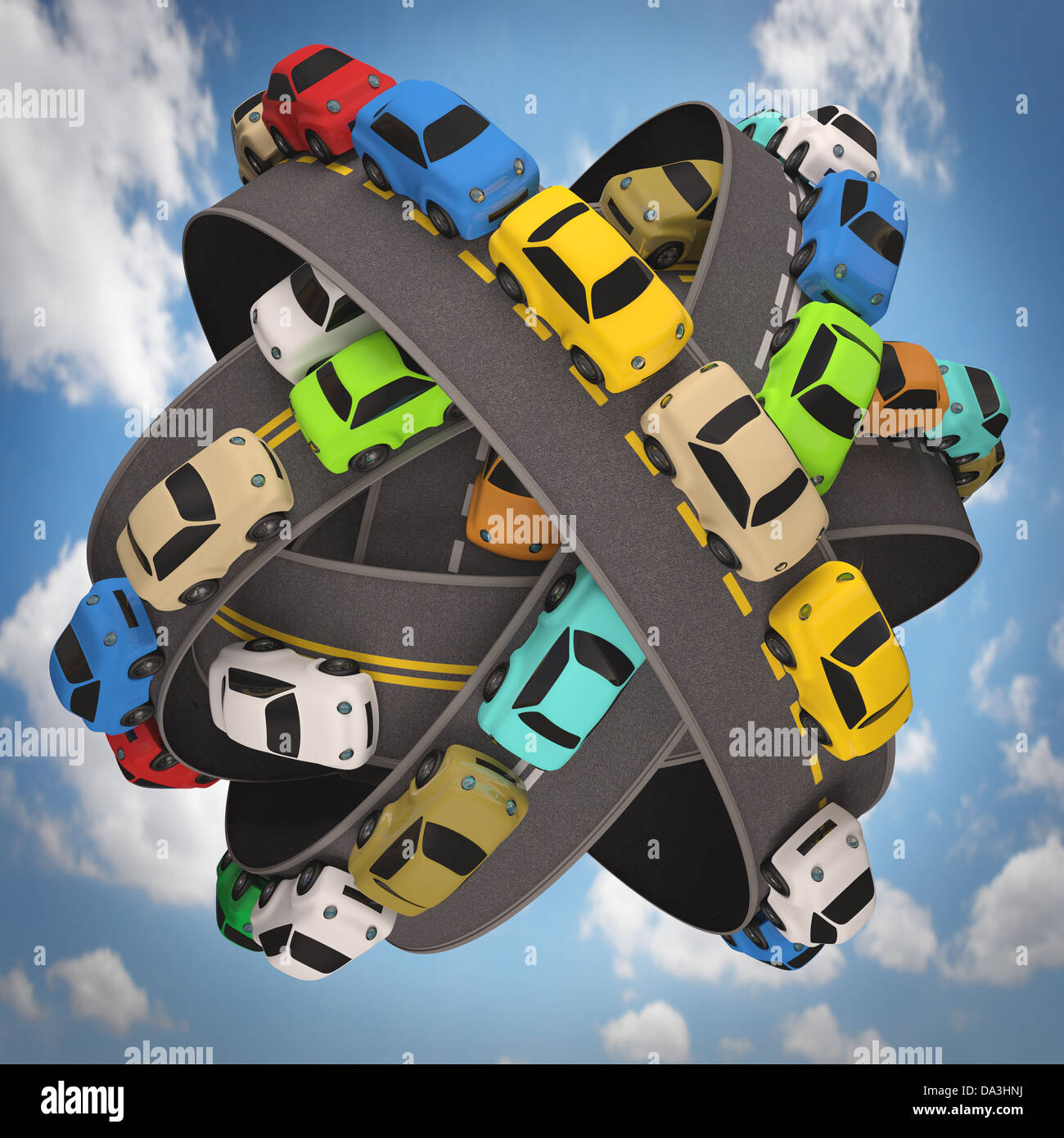 Ball of road asphalt with several cars. Concept of traffic jam Stock ...