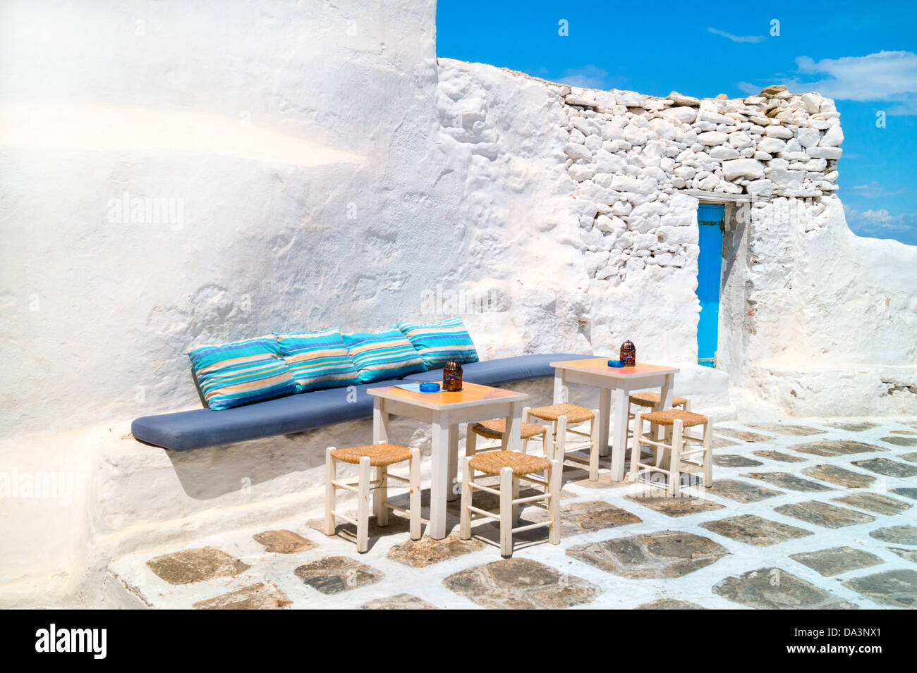Traditional greek alley on Mykonos island, Greece Stock Photo - Alamy