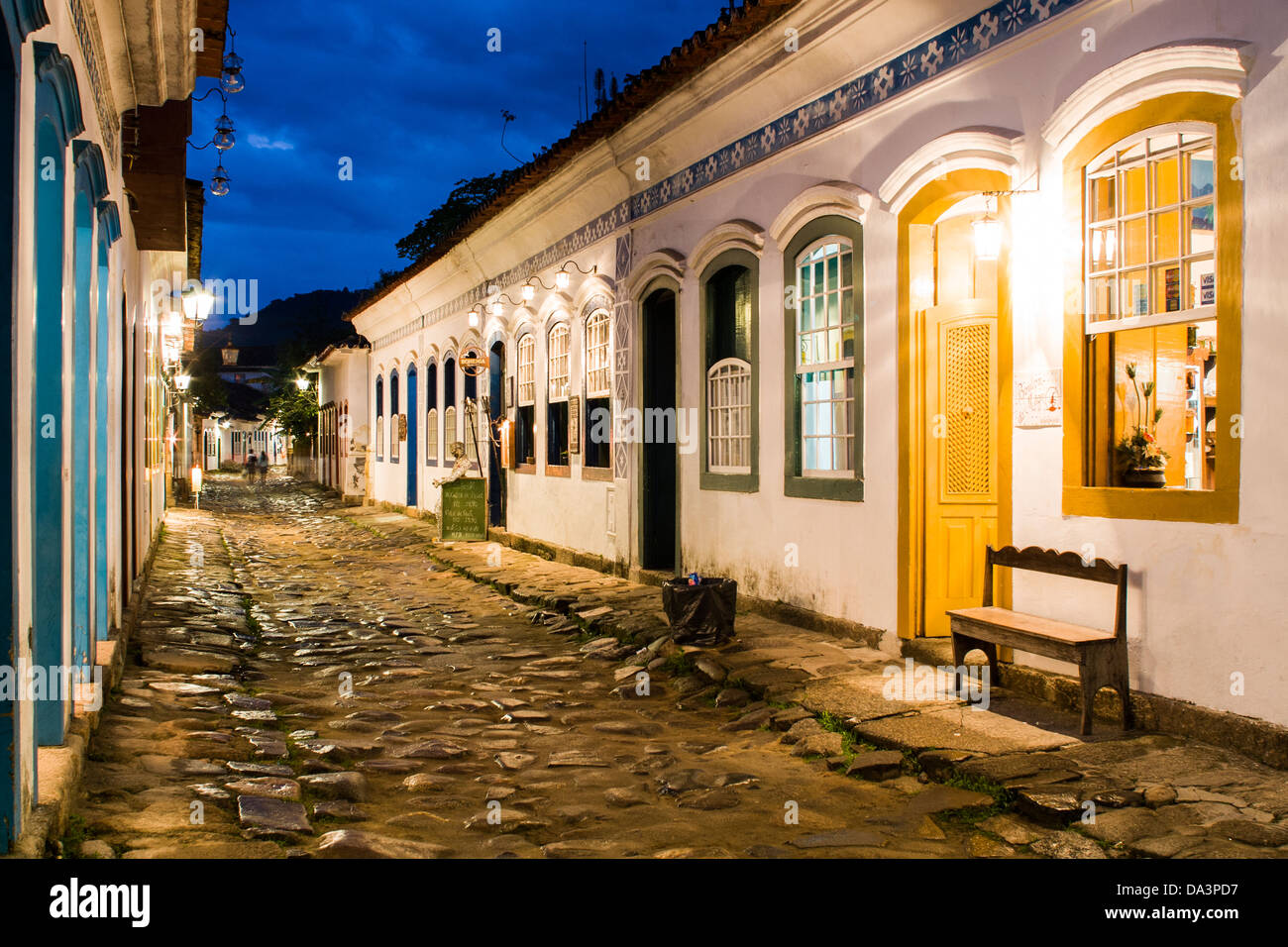 Colonial houses in a cobblestone paved street in the historic center of ...