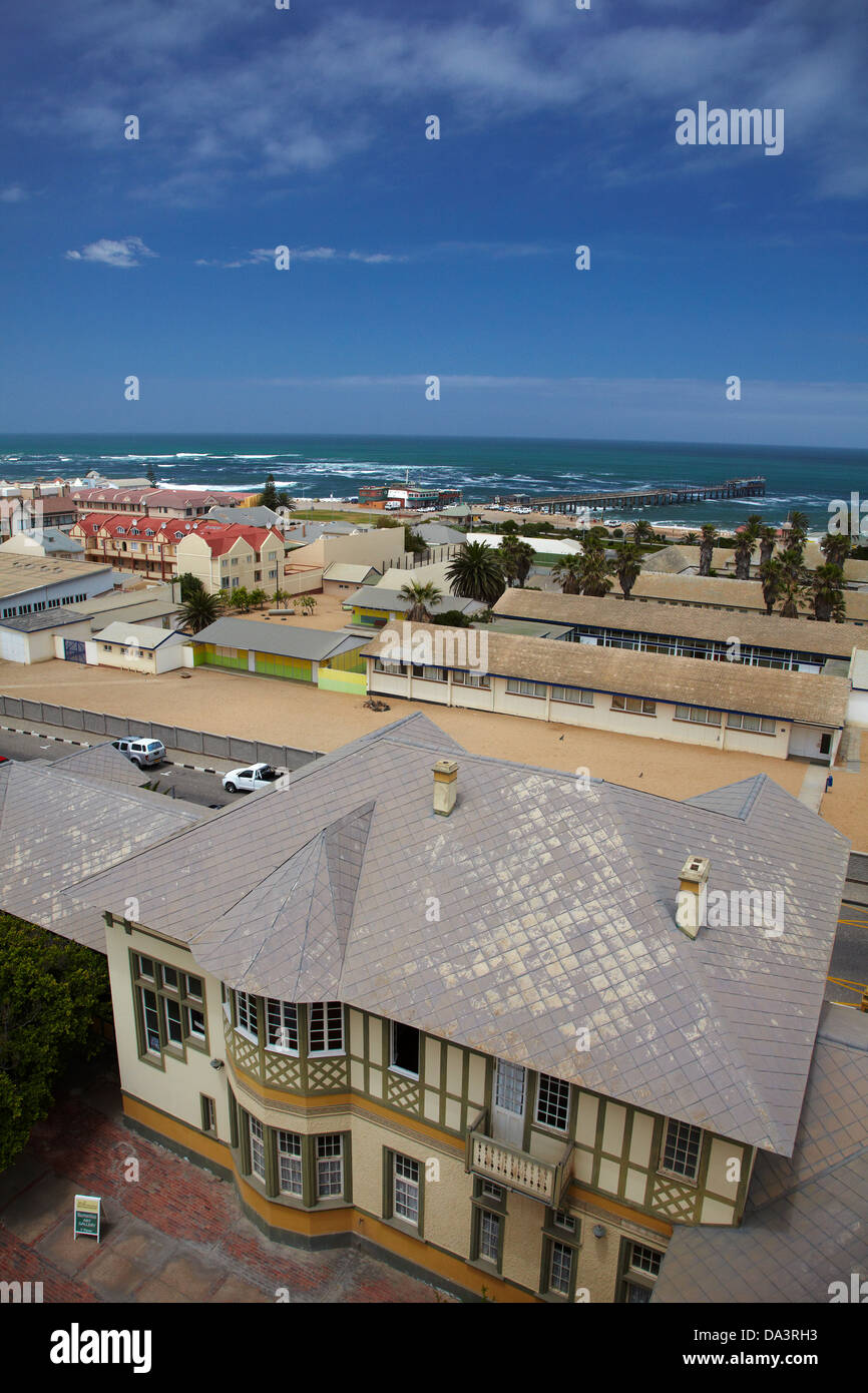 View of Woermannhaus, jetty and Atlantic Ocean, from Woermann Tower ...