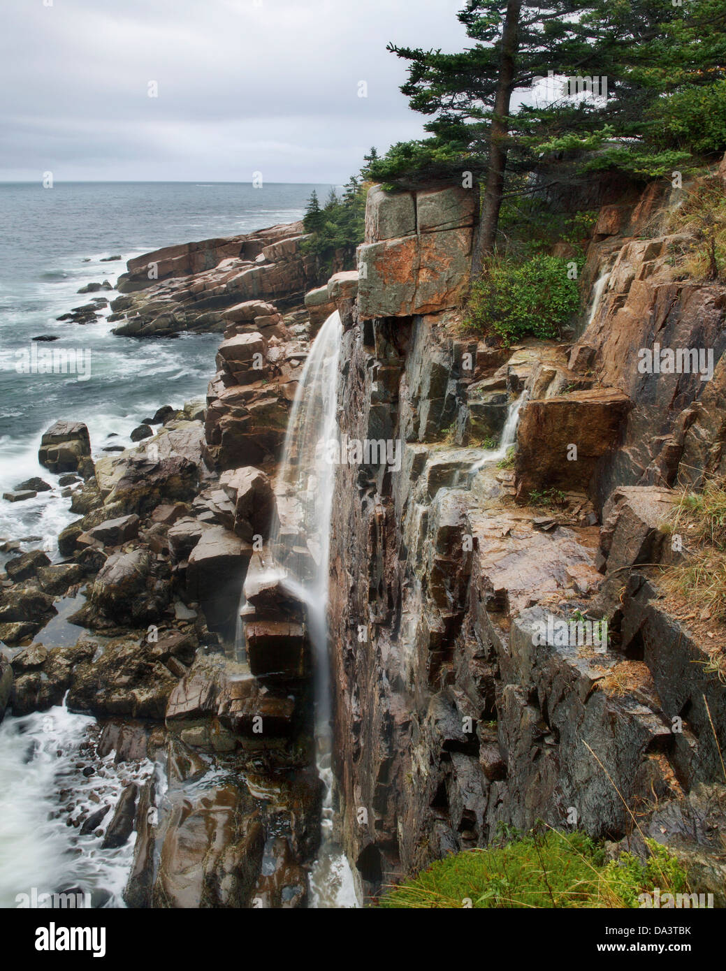 A Temporary Waterfall Along The Seacoast In The Rain At Acadia National ...