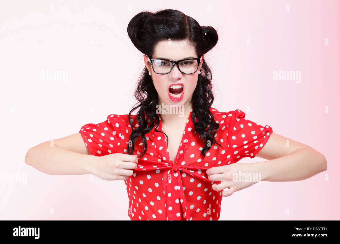 beautiful young woman shouting / screaming pink background Stock Photo ...