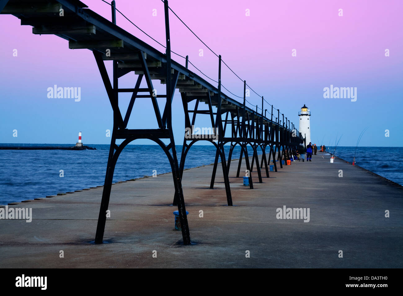 Pier Fishing From The Manistee North Pierhead Lighthouse, Michigan, USA ...